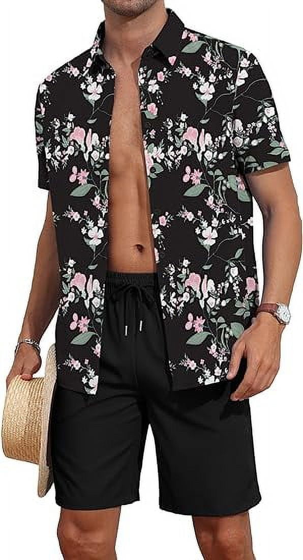 Papeey Men Matching Sets Outfits Short Sleeve Suit Black Short Sleeve