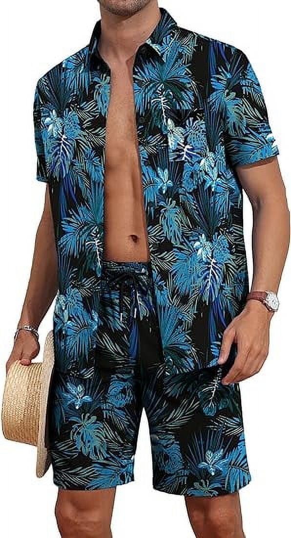 Aiyino Men's Flower Button Hawaiian Sets Casual Short Sleeve Shirt and ...