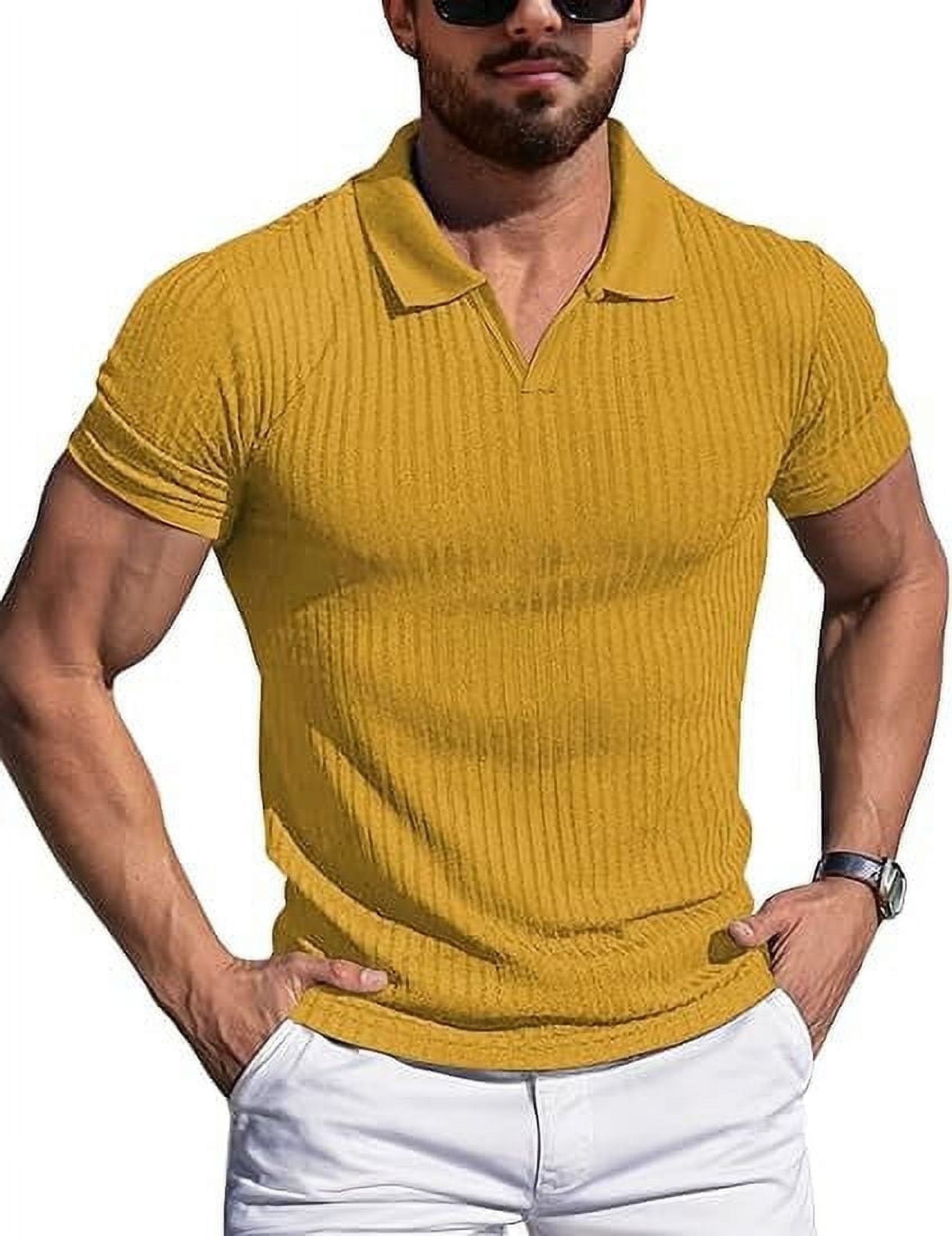 Aiyino Men's Muscle Stretch V Neck Polo Shirts Slim Fit Short Long ...
