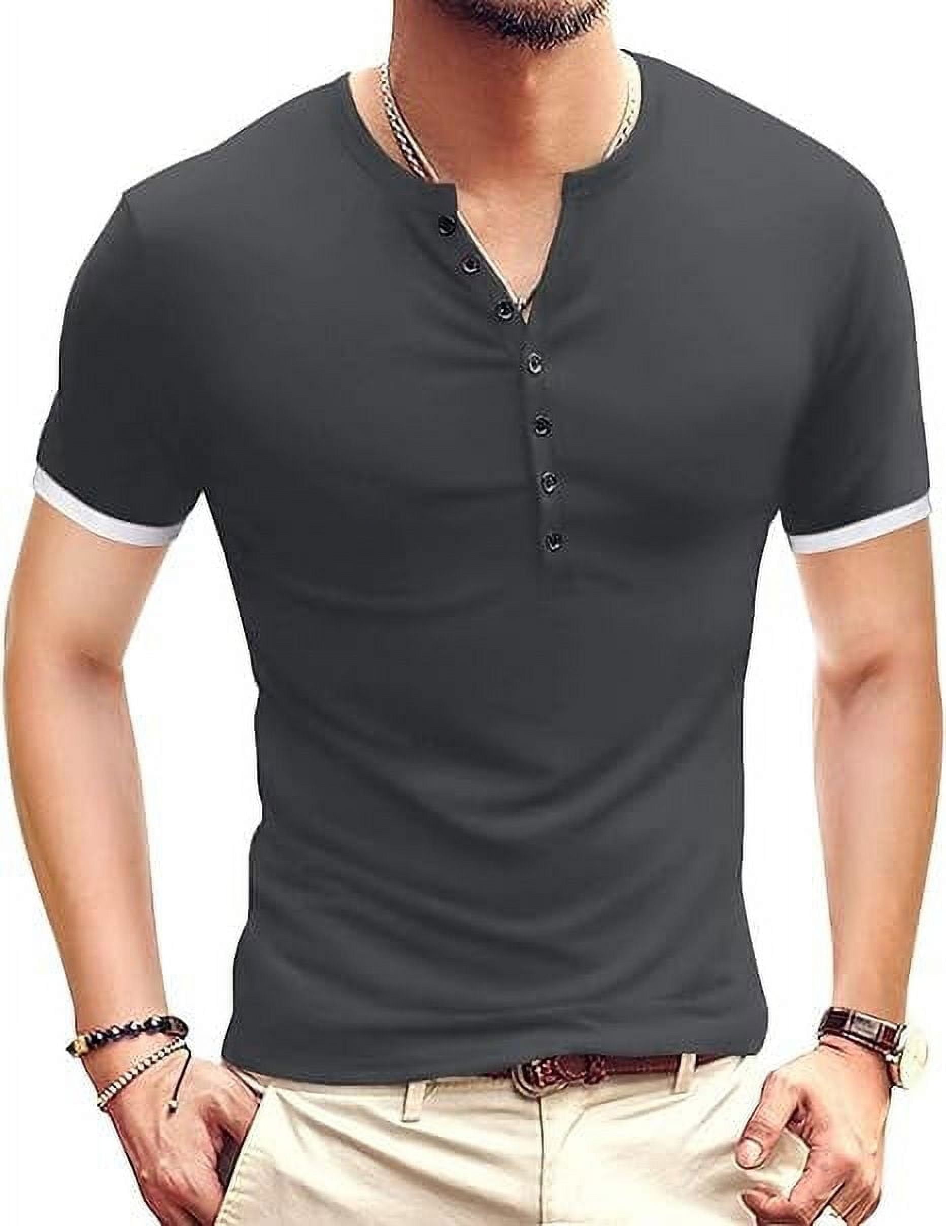 Aiyino Mens Classic Henley Style Seven Button Henley Closure, Men's Henley Short Sleeve Cotton ...