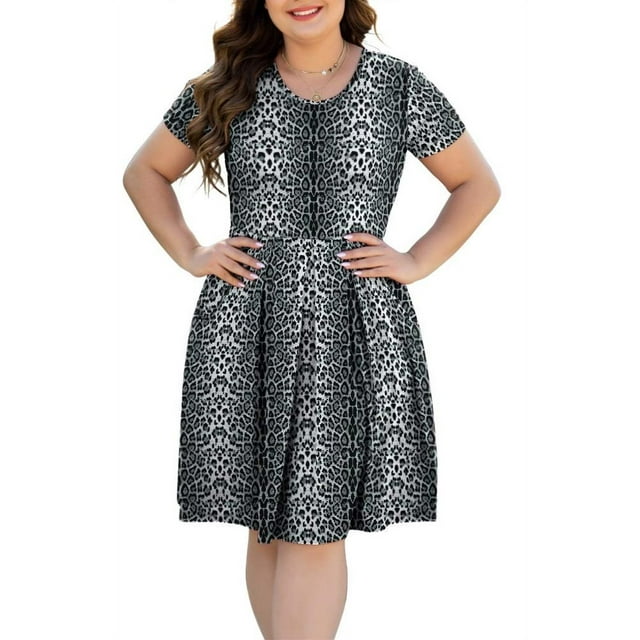 Aiyino Plus Size Dresses for Curvy Women Short Sleeve Casual Pleated ...