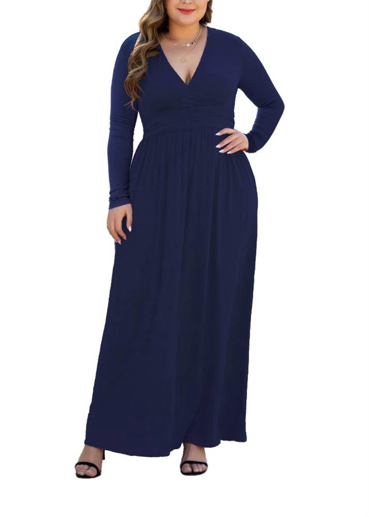 Aiyino Women Plus Size V Neck Long Sleeve Casual Evening Dress ...