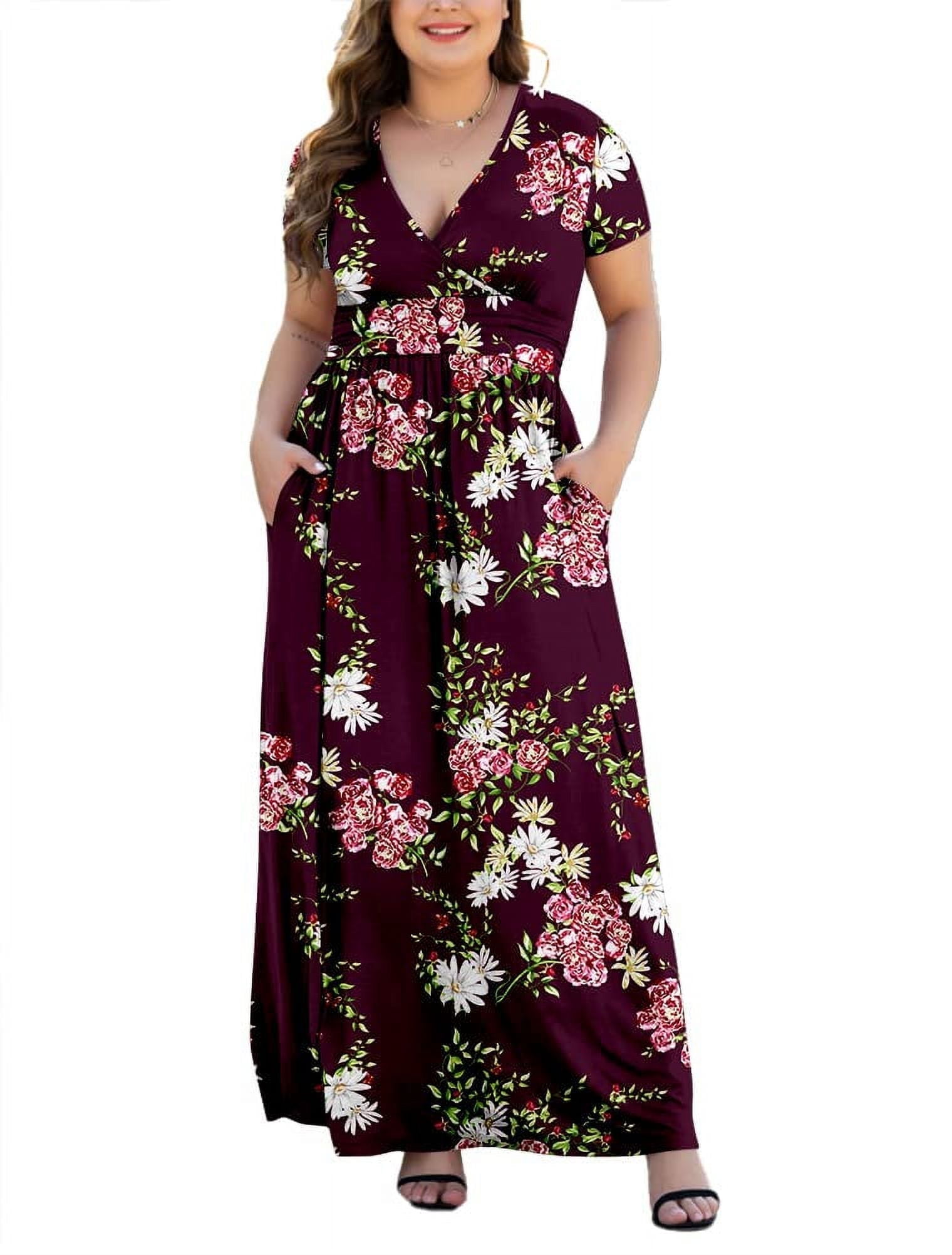 Aiyino Women Plus Size V Neck Short Sleeve Casual Evening Dress ...