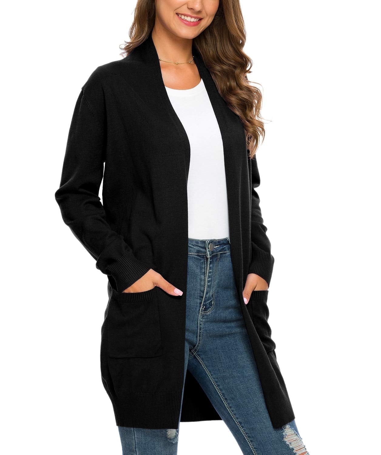 Aiyino Women's Essential Solid Long Sleeve Knit Cardigan with Pockets ...