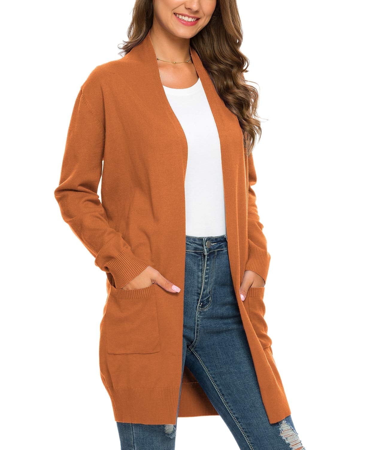 Aiyino Women Solid Sweater Open Front Long Sleeve Knit Cardigan Casual ...