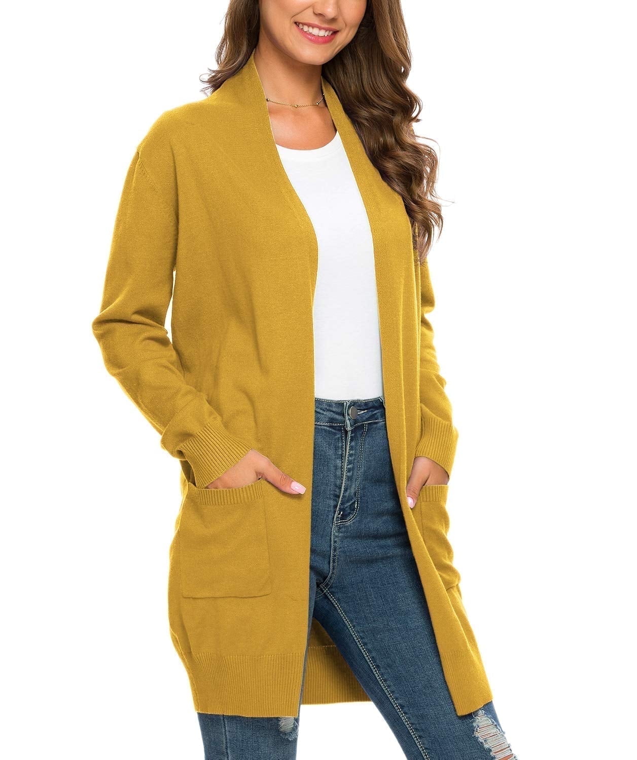 Aiyino Women Solid Sweater Open Front Long Sleeve Knit Cardigan Casual ...