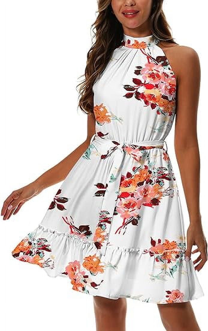 Aiyino Women Summer Halter Neck Dresses Sleeveless Casual Soft Short ...