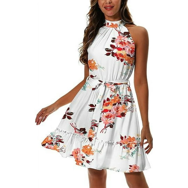 Aiyino Women Summer Halter Neck Dresses Sleeveless Casual Soft Short ...