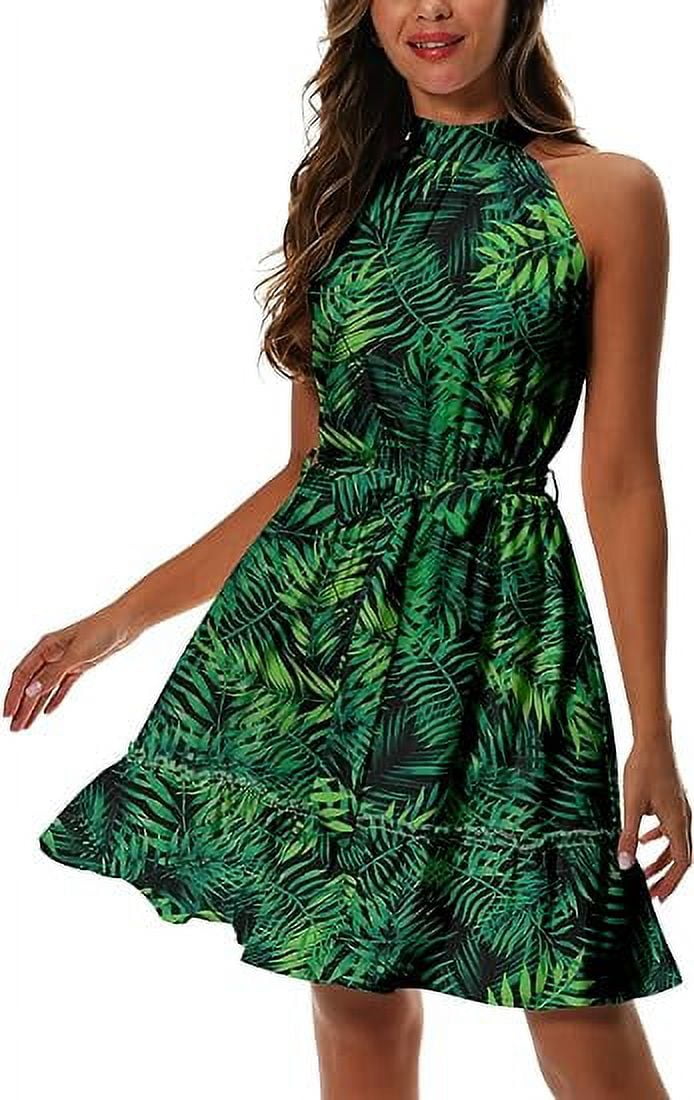 Aiyino Women Summer Halter Neck Dresses Sleeveless Casual Soft Short ...