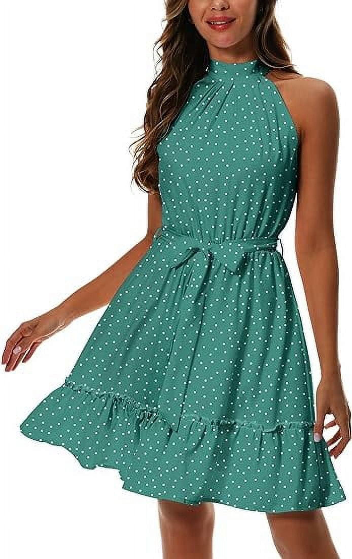 Aiyino Women Summer Halter Neck Dresses Sleeveless Casual Soft Short ...