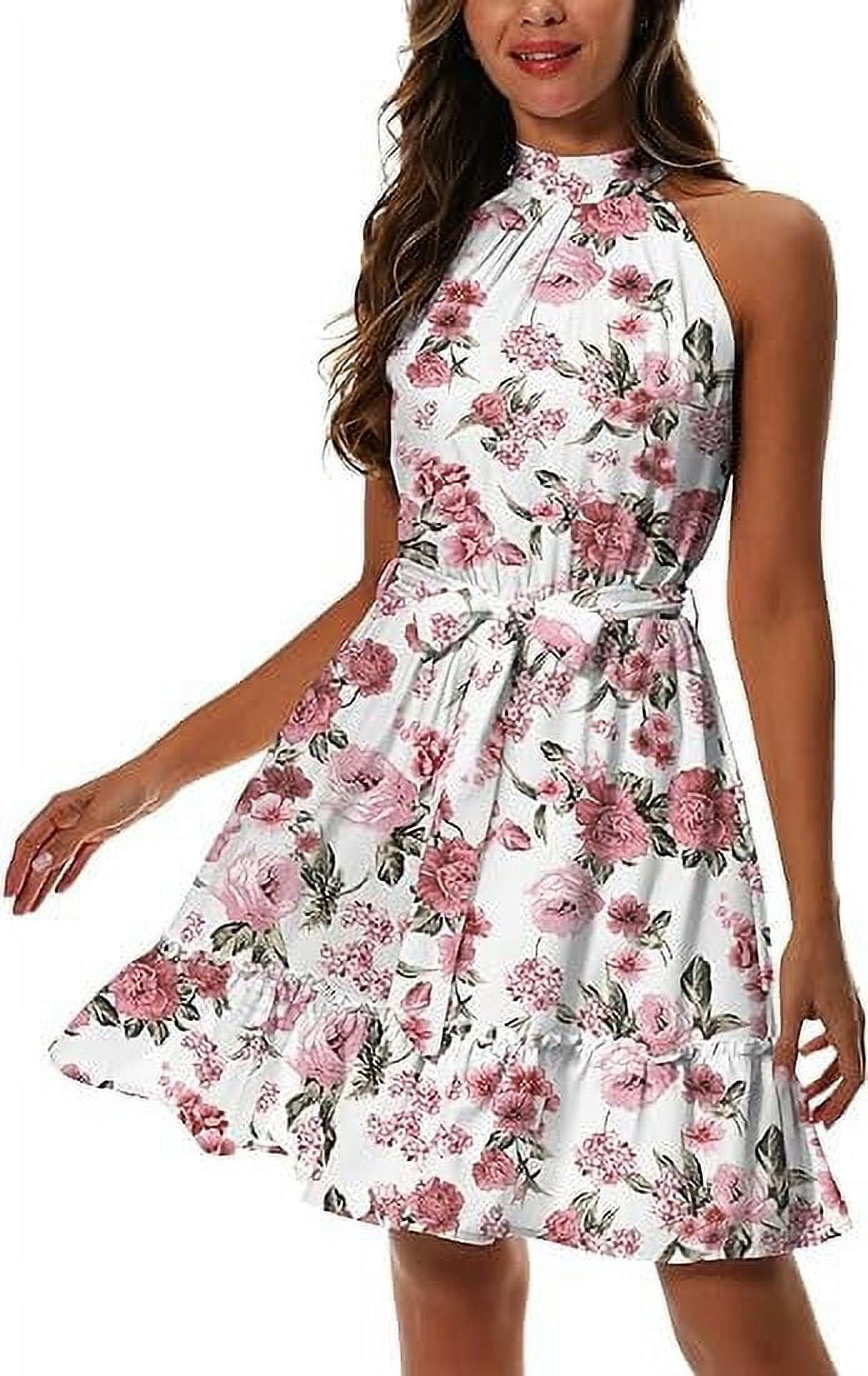 Aiyino Women Summer Halter Neck Dresses Sleeveless Casual Soft Short ...