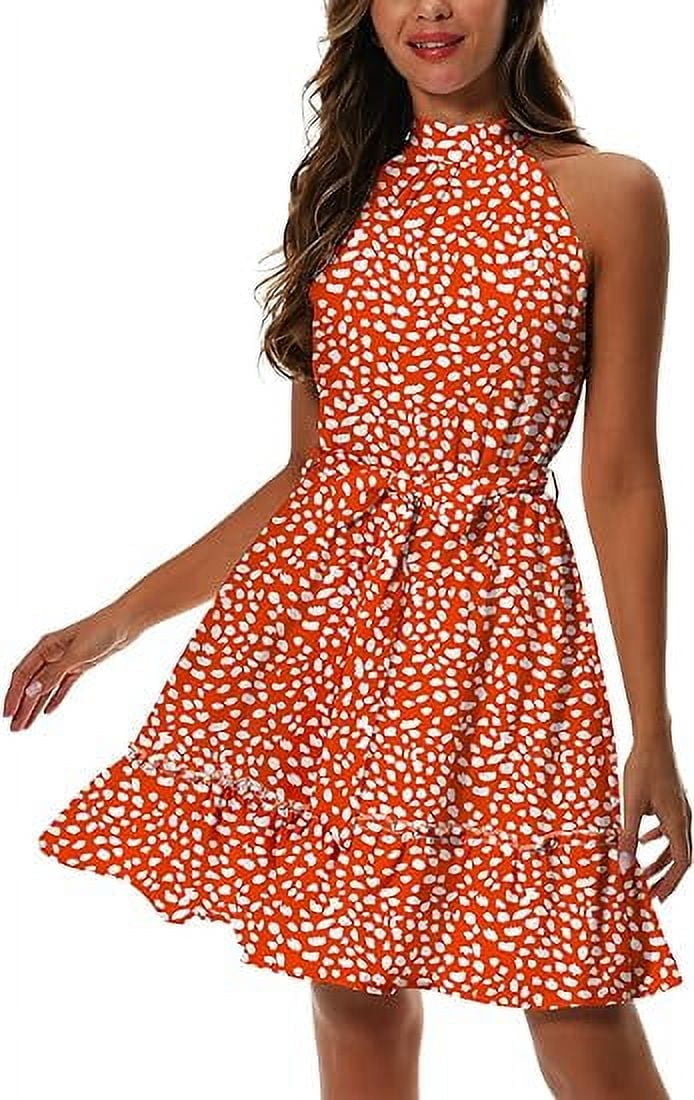 Aiyino Women Summer Halter Neck Dresses Sleeveless Casual Soft Short ...