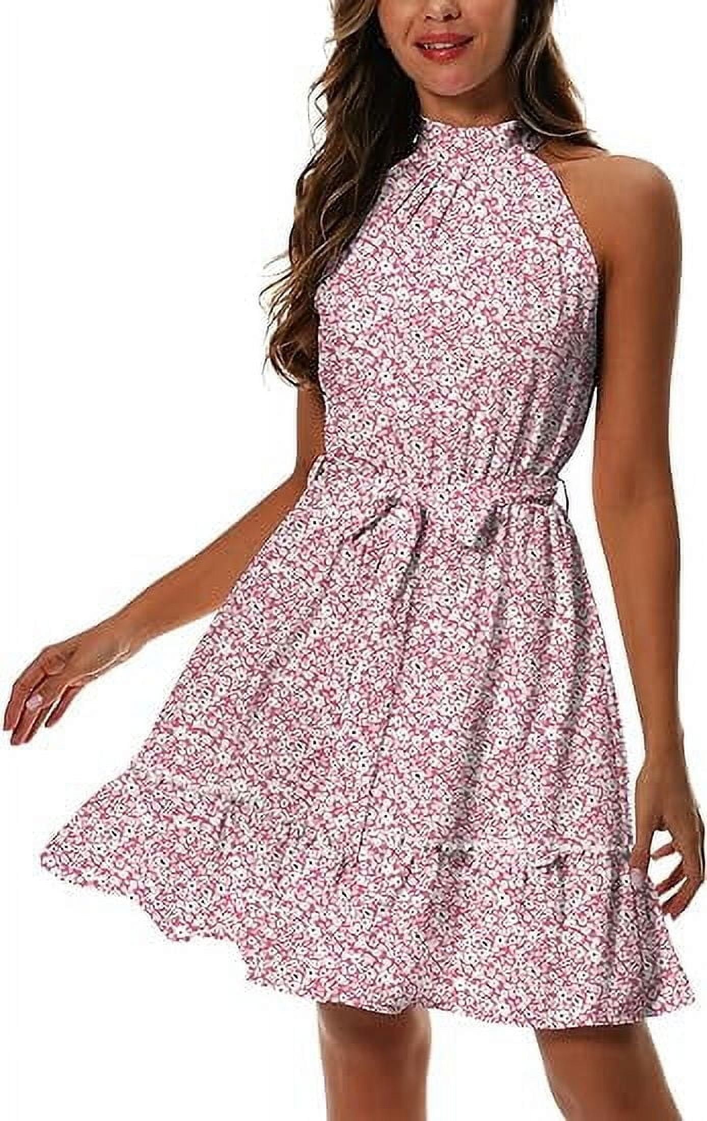 Aiyino Women Summer Halter Neck Dresses Sleeveless Casual Soft Short ...