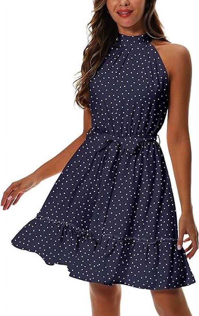 Aiyino Women Summer Halter Neck Dresses Sleeveless Casual Soft Short ...