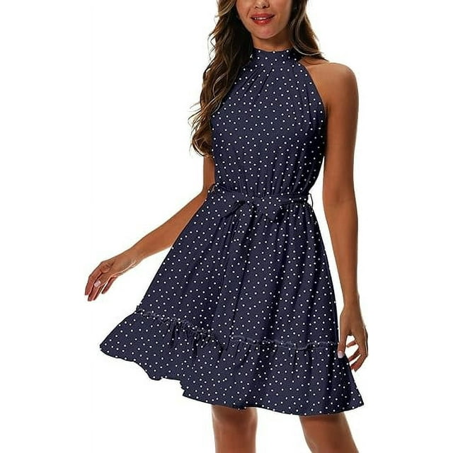 Aiyino Women Summer Halter Neck Dresses Sleeveless Casual Soft Short ...