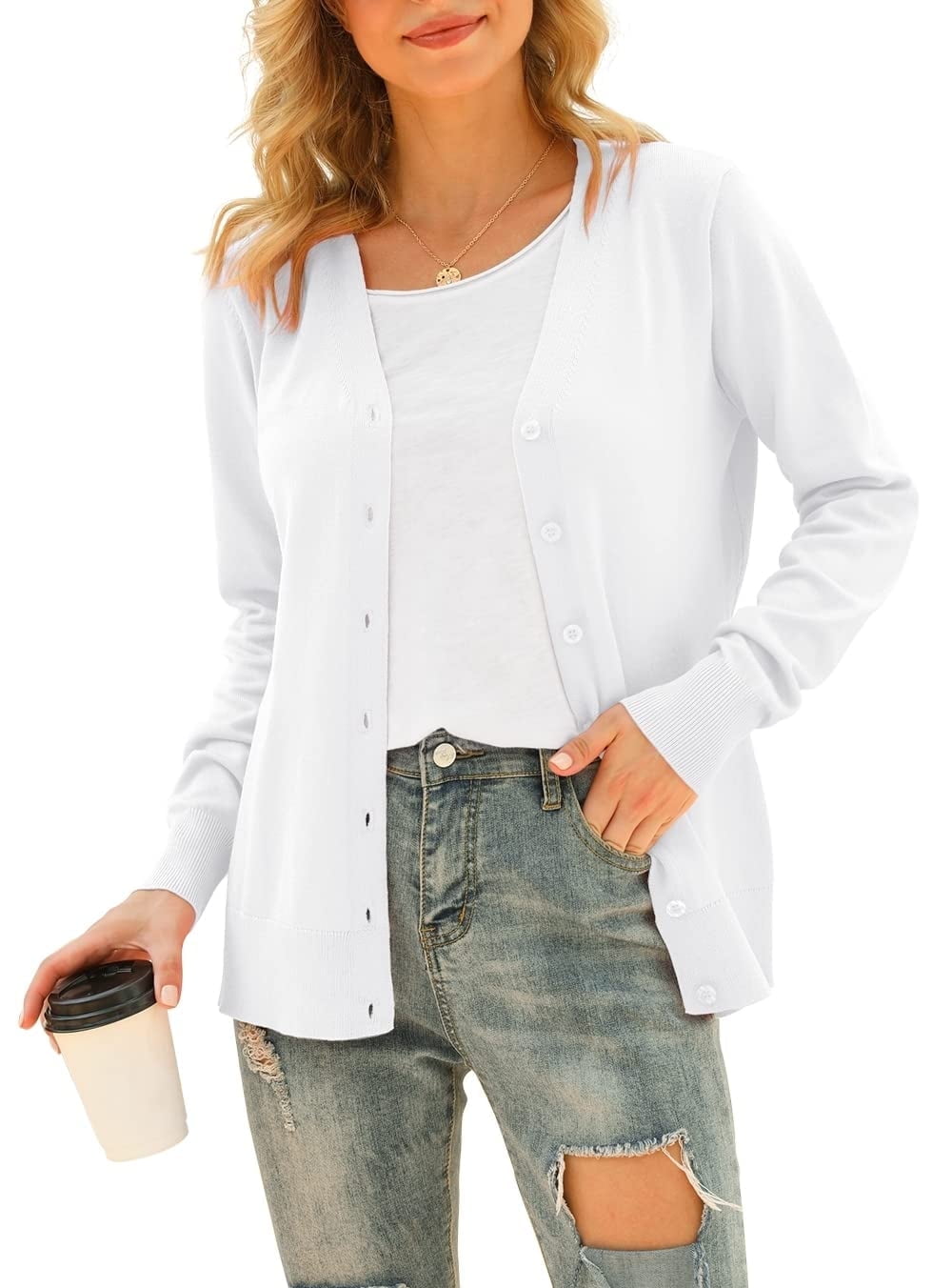 Aiyino Womens Long Sleeve Knit Cardigan Sweater Basic V Neck Button