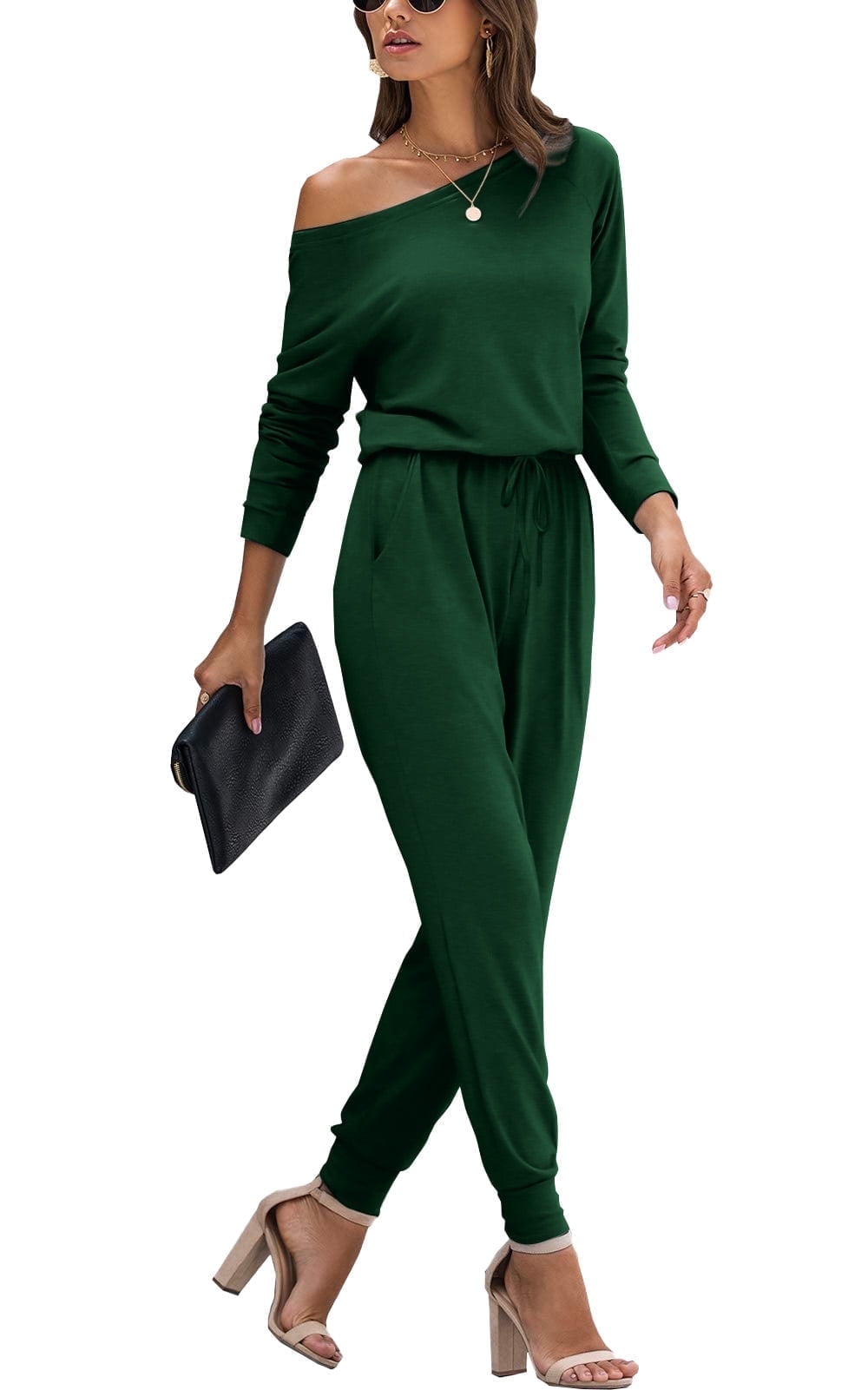 Aiyino Women's Loose Solid Off Shoulder Elastic Waist Stretchy Long ...