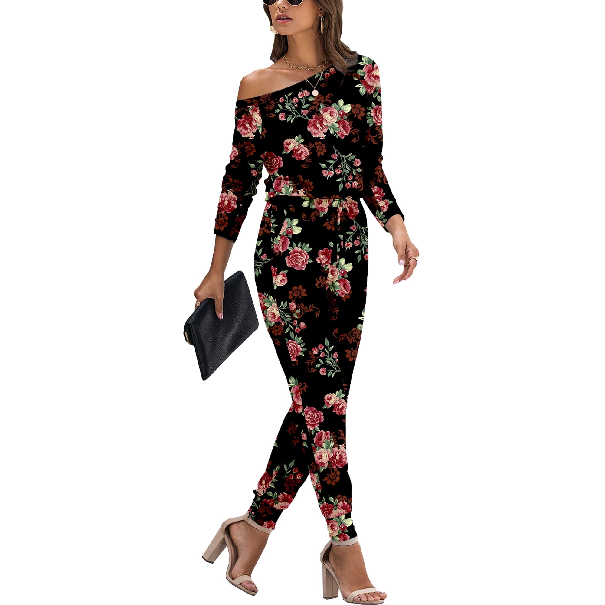 Aiyino Women's Off Shoulder Jumpsuit, Elastic Waist, Soft Stretchy ...