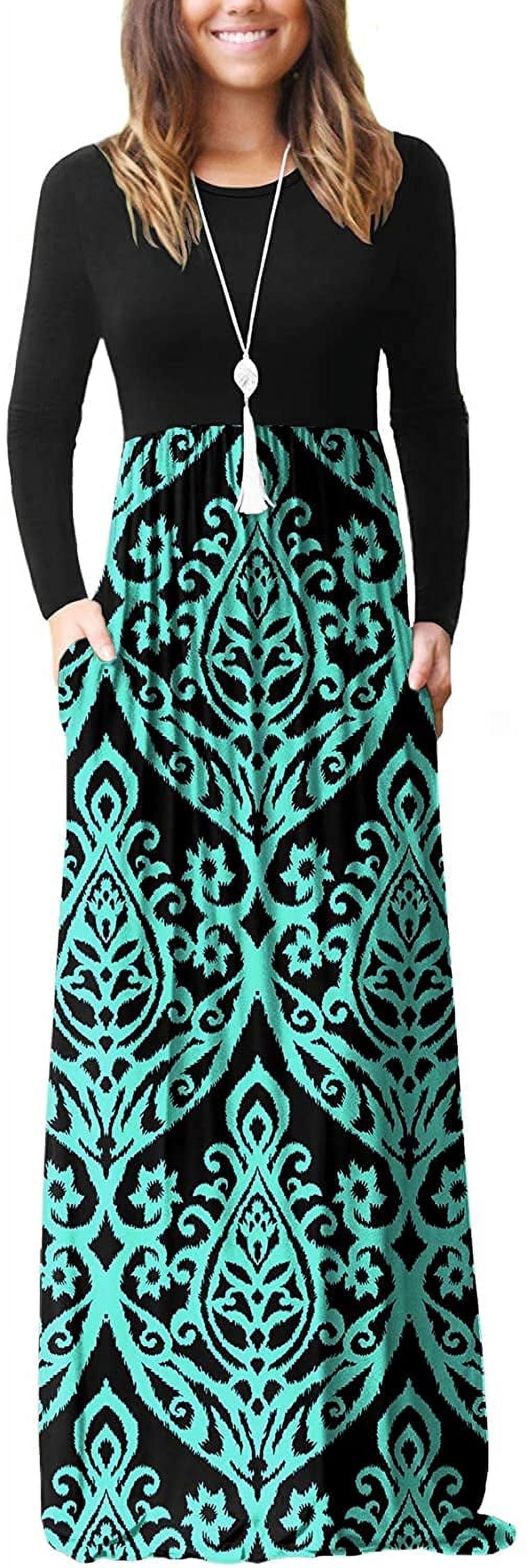 Aiyino Women's Maxi Dresses Long Sleeve Casual Long Dresses Loose with ...