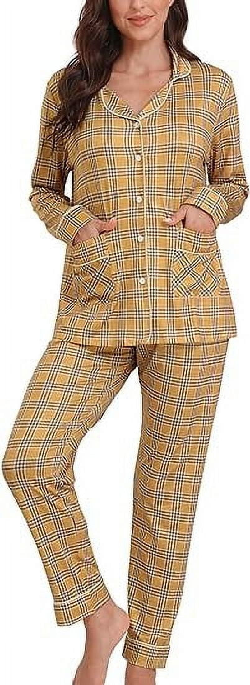 Aiyino Women's Soft Plaid Pajamas Long-Sleeve Button Front Shirt and ...