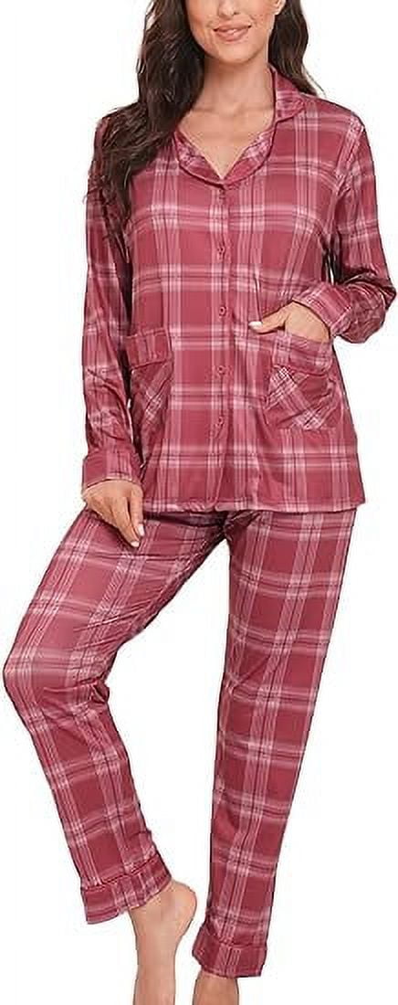 Aiyino Women's Soft Plaid Pajamas Long-Sleeve Button Front Shirt and ...