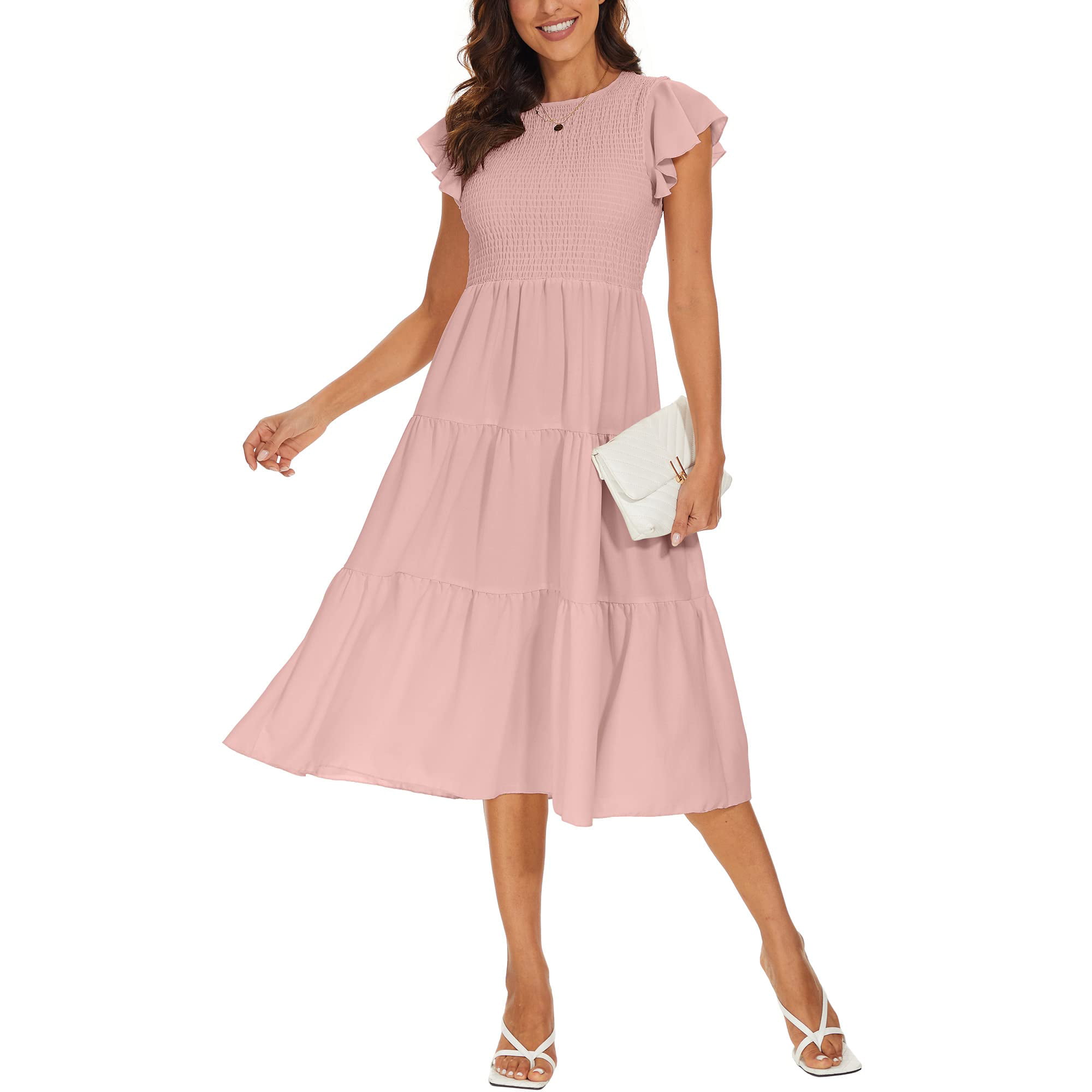 Aiyino Women s Summer Casual Dresses Short Sleeve Elastic Waist Tiered Aiyino Women s Summer Casual Dresses Short Sleeve Elastic Waist Tiered