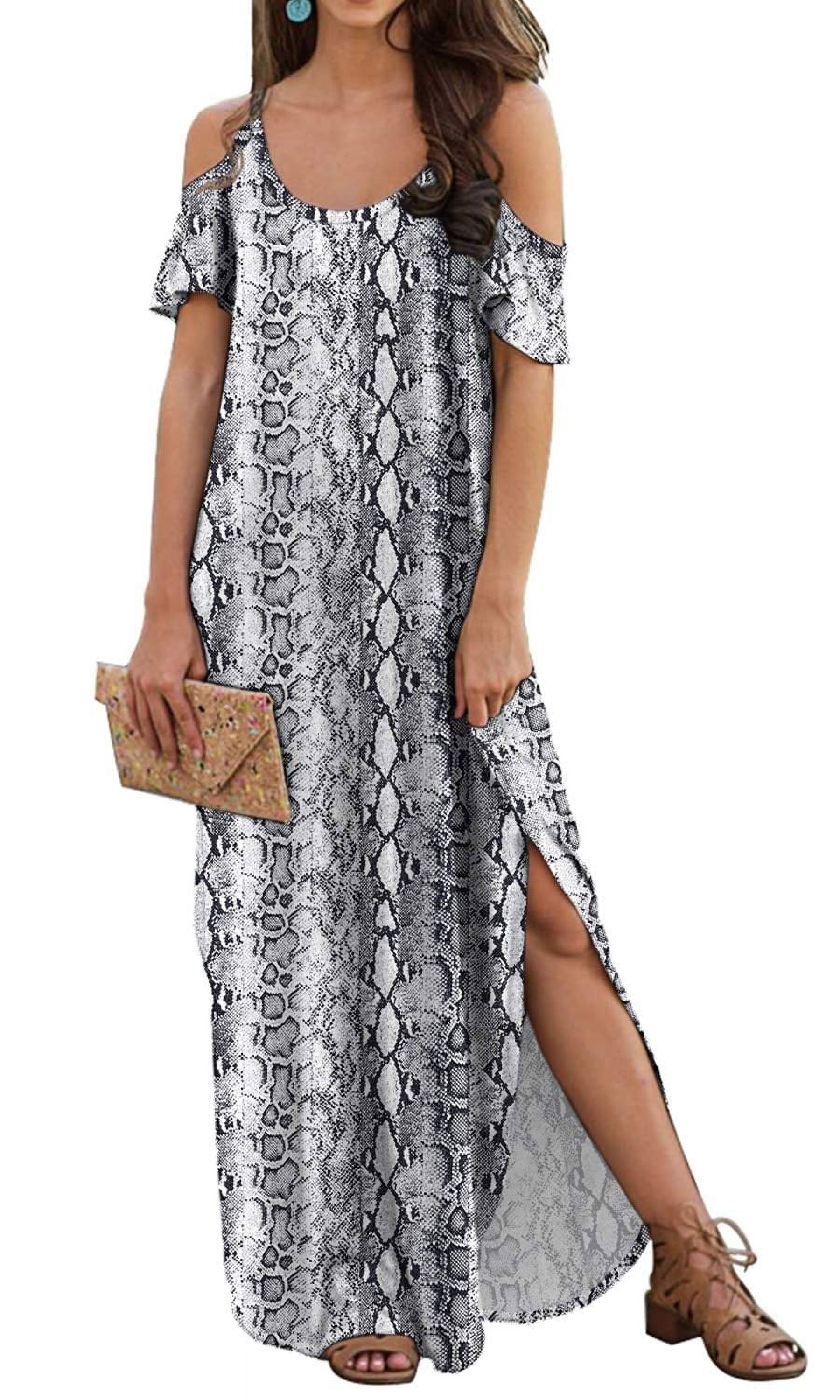 Aiyino Women's Summer Casual Loose Long Dress Cold Shoulder Short ...