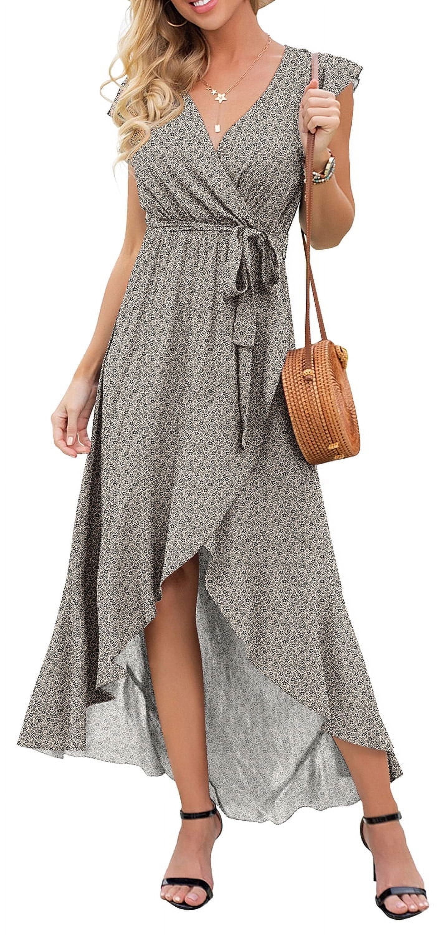 Aiyino Women's Summer Floral Print Cross V Neck Casual Comfort Dress ...