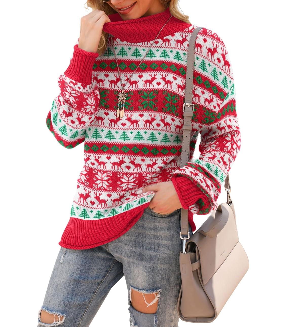 Aiyino Women's Turtleneck Batwing Sleeve Loose Oversized Chunky Knitted ...