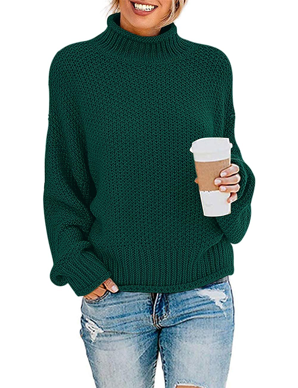 SEARIPE Women Solid Turtleneck Sweater Casual Long Sleeve Knitted ...