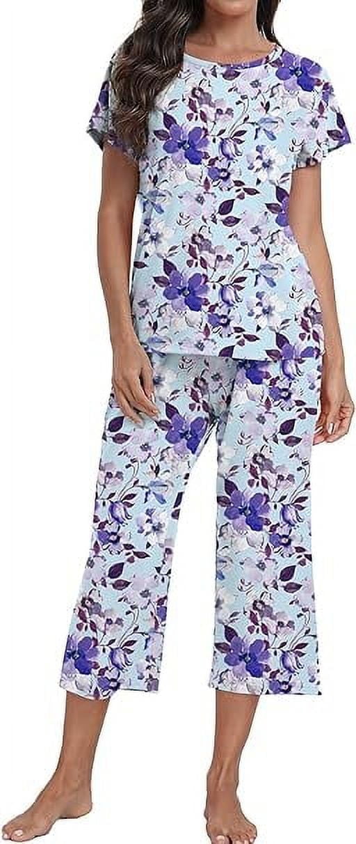 Aiyino Womens Pyjama Sets Floral Print Short Sleeve Round Neck ...