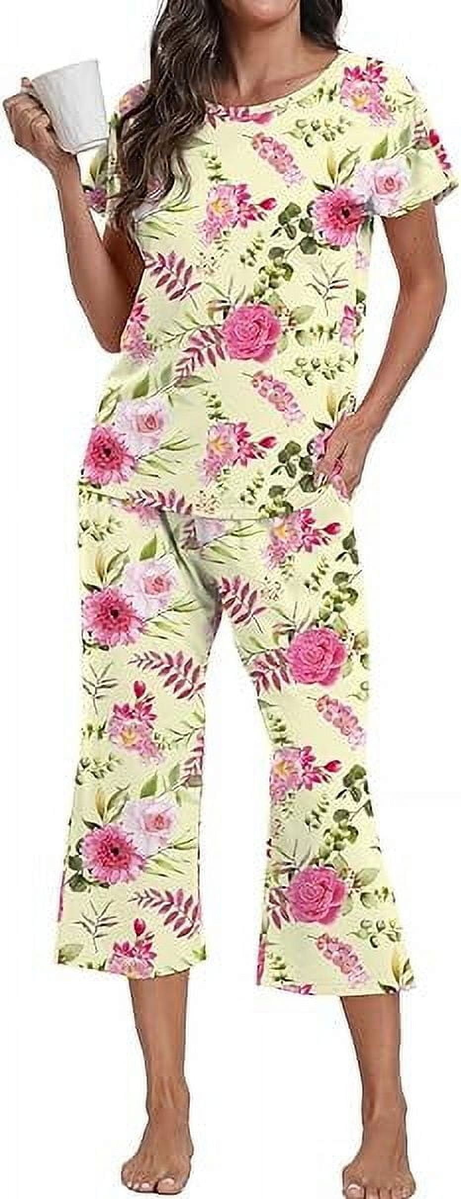 Aiyino Womens Pyjama Sets Floral Print Short Sleeve Round Neck ...