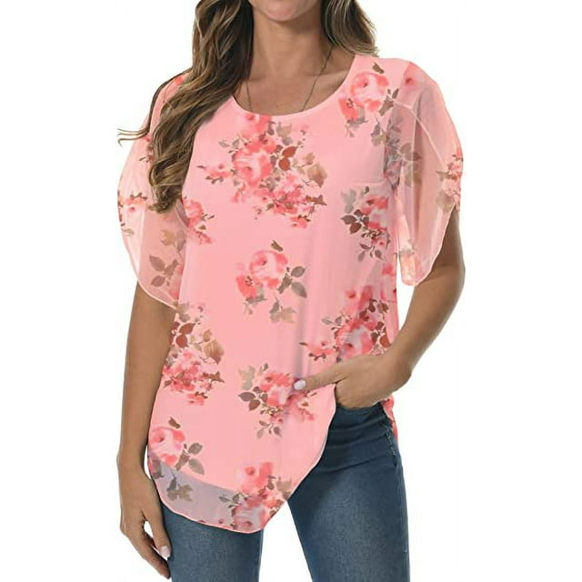 Aiyino Womens Ruffle 3/4 Sleeve Mesh Blouses Loose Flowy Tops Stretchy ...