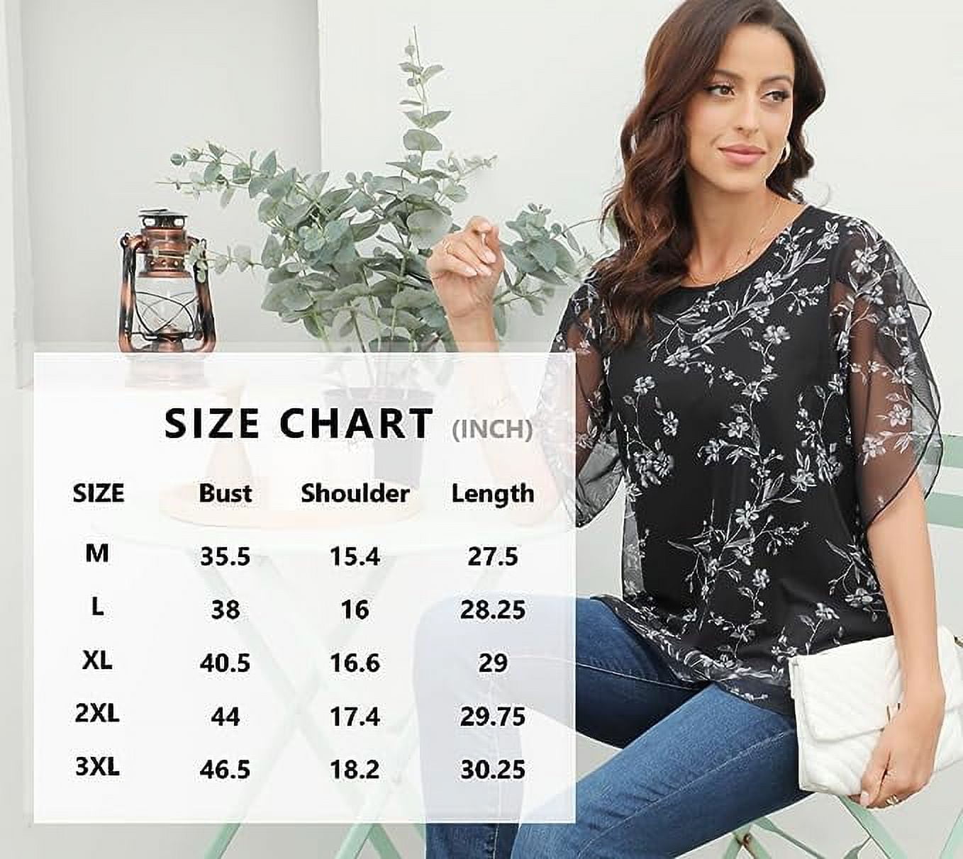 Aiyino Womens Ruffle 3/4 Sleeve Mesh Blouses Loose Flowy Tops Stretchy ...