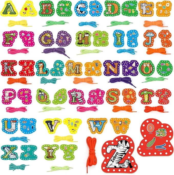 Aizweb Alphabet Lacing Cards,Sewing Threading Cards Lacing Toys for ...