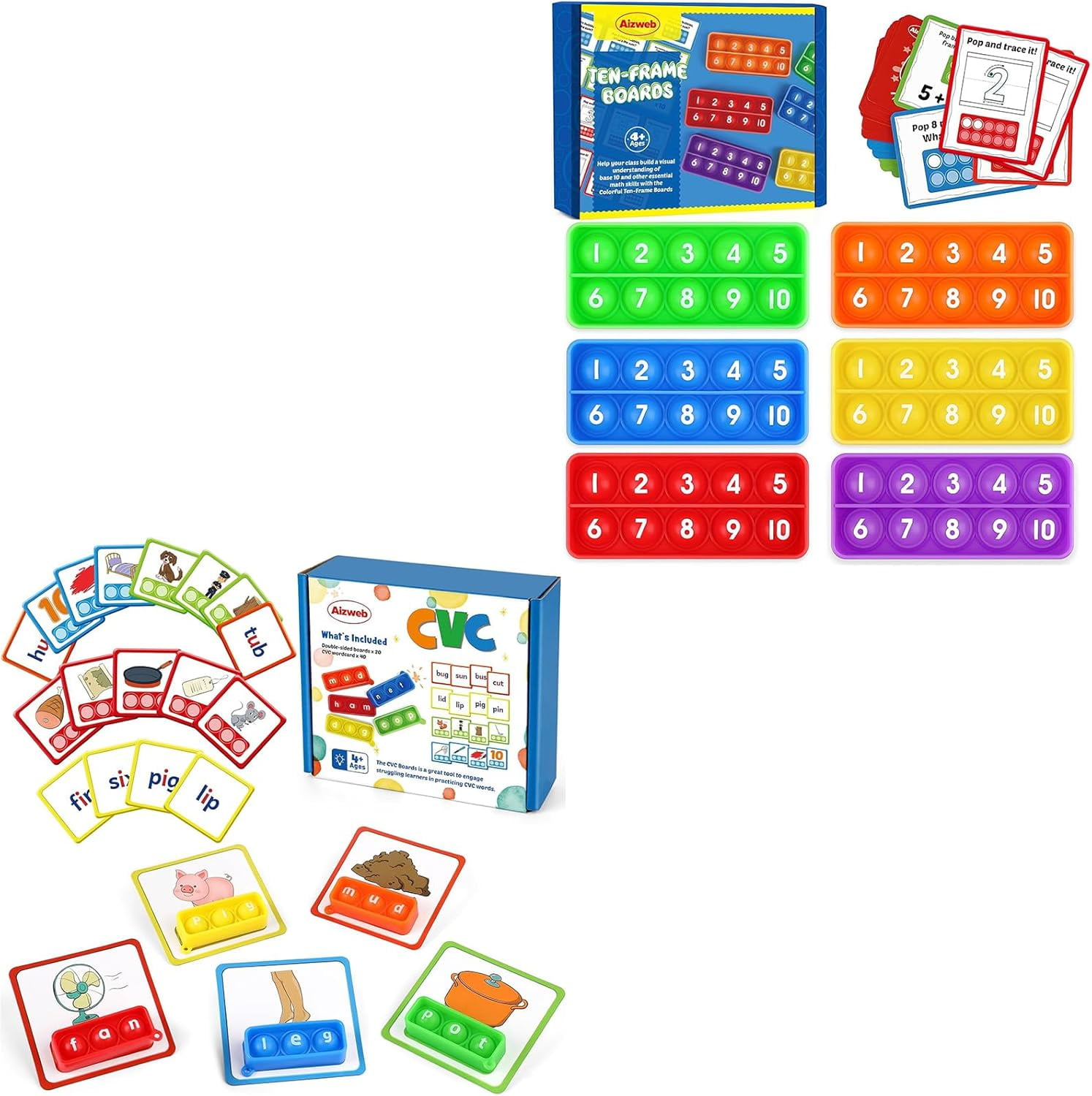 Aizweb CVC Word Game,Phonics Games Flash Cards,Ten-Frame Math ...