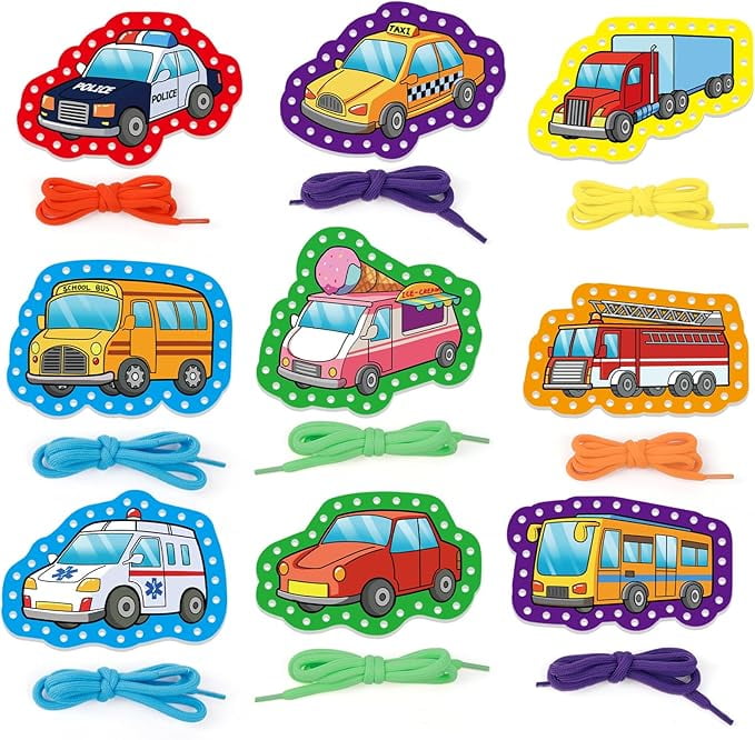 Aizweb Vehicle Lacing Cards,Sewing Cards for Toddlers, Fine Motor Skill ...