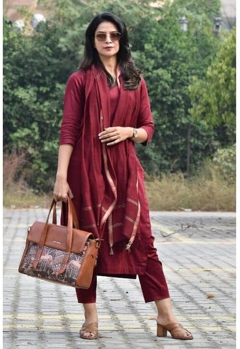 Aizza Trends Hand Cotton Febric Casual Kurti With Pant and Dupatta Set - Walmart.com
