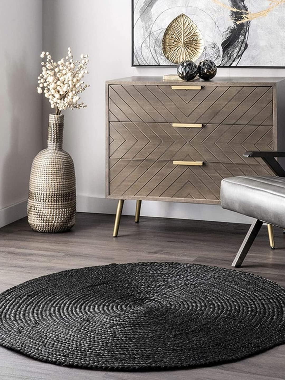 Aizza Trends Hand Woven Braided Natural Jute Round Floor Area Rug ...