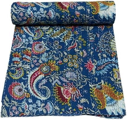 Aizza Trends Handmade Pure Cotton Kantha Quilt, Traditional Look Bed Spread, Bed Cover, Kantha ...