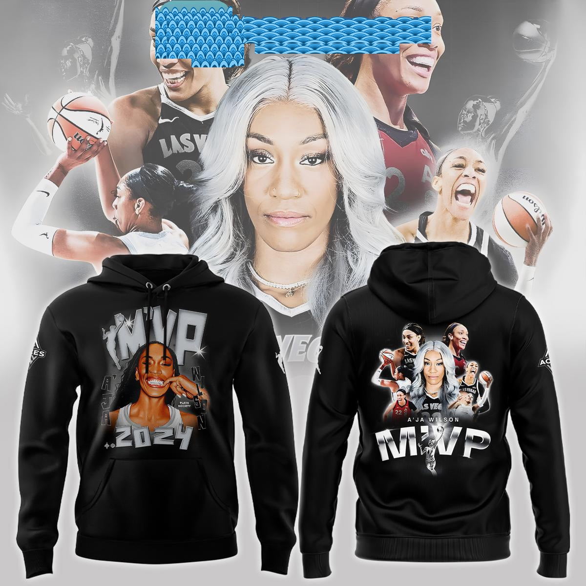 Aja Wilson W 2024 MVP Las Vegas Aces Basketball Team Hoodie T-Shirt - Walmart.com