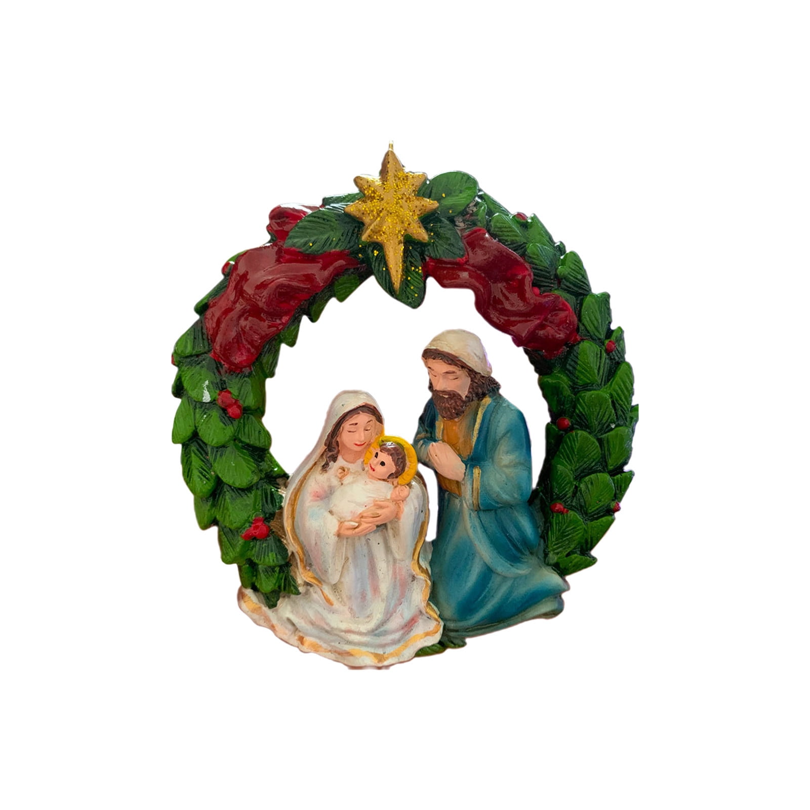 Ajauxi Nativity Scene Christmas Wreath Hanging with Holy Family In The ...
