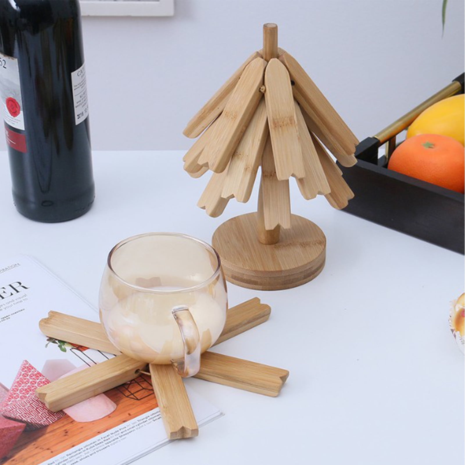Ajauxi Natural Foldable Wooden Tree Trivet, Wooden Trivets for Hot ...