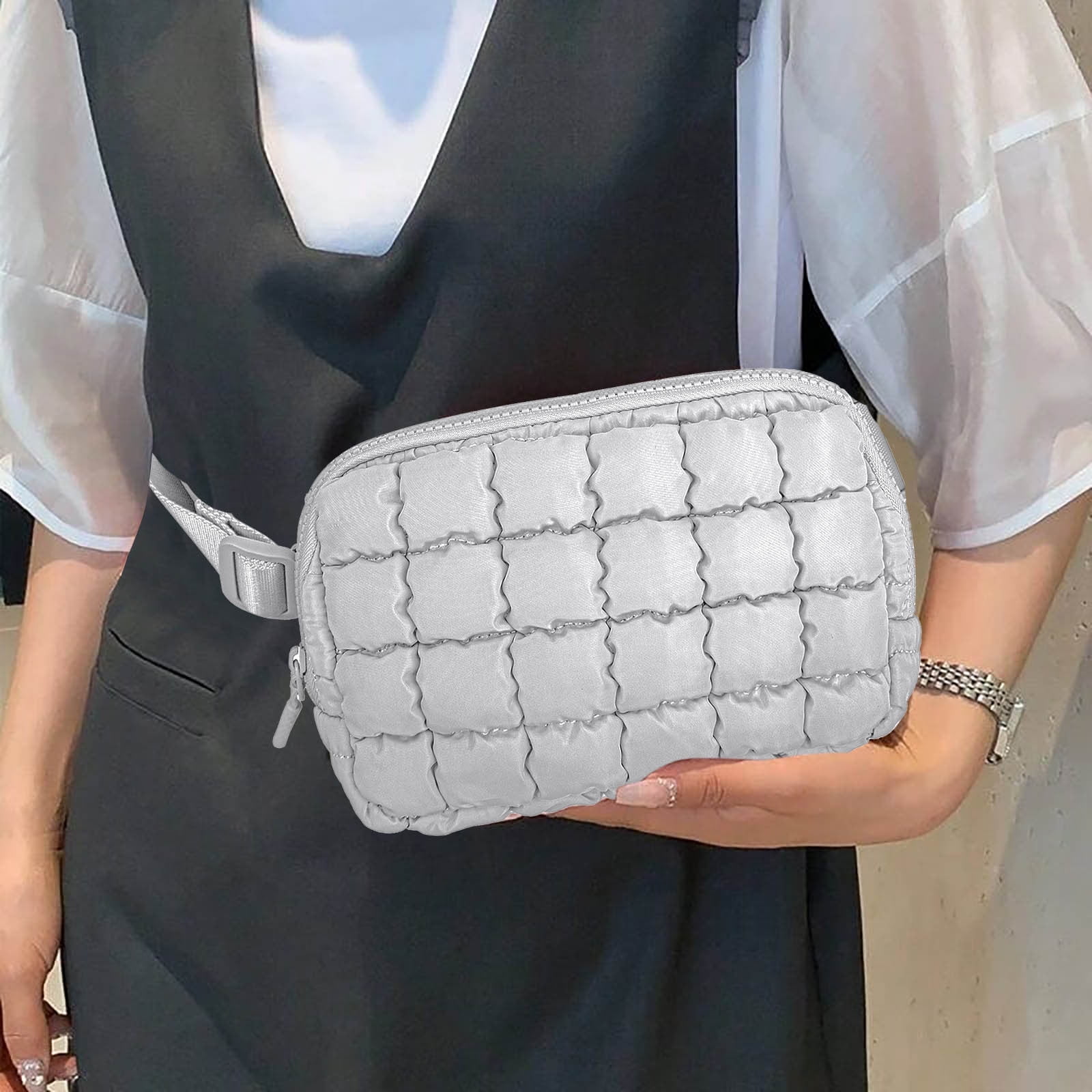Ajauxi Quilted Puffer Belt Bag, Checkered Crossbody Bum Bag, Everywhere ...