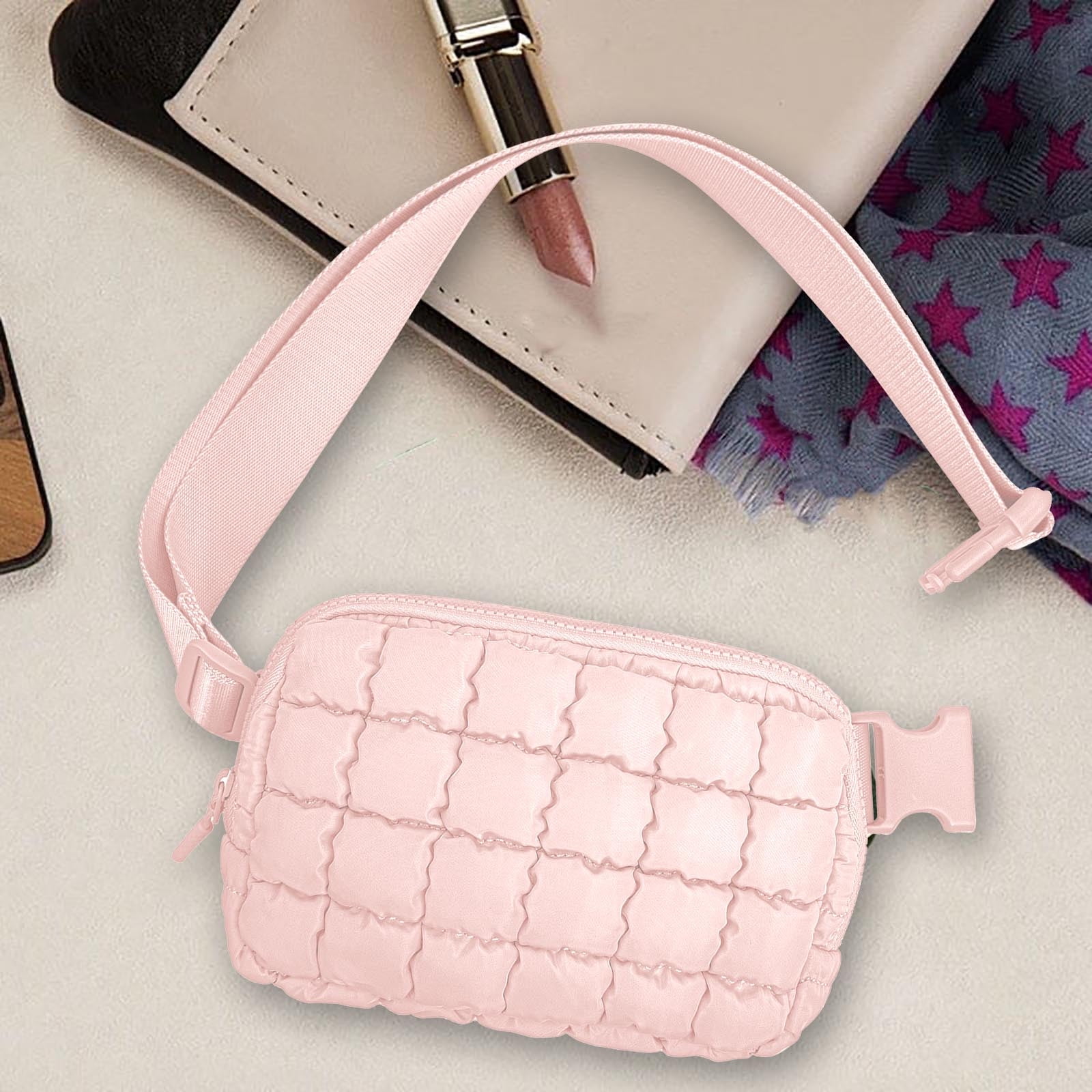 Ajauxi Quilted Puffer Belt Bag, Checkered Crossbody Bum Bag, Everywhere ...