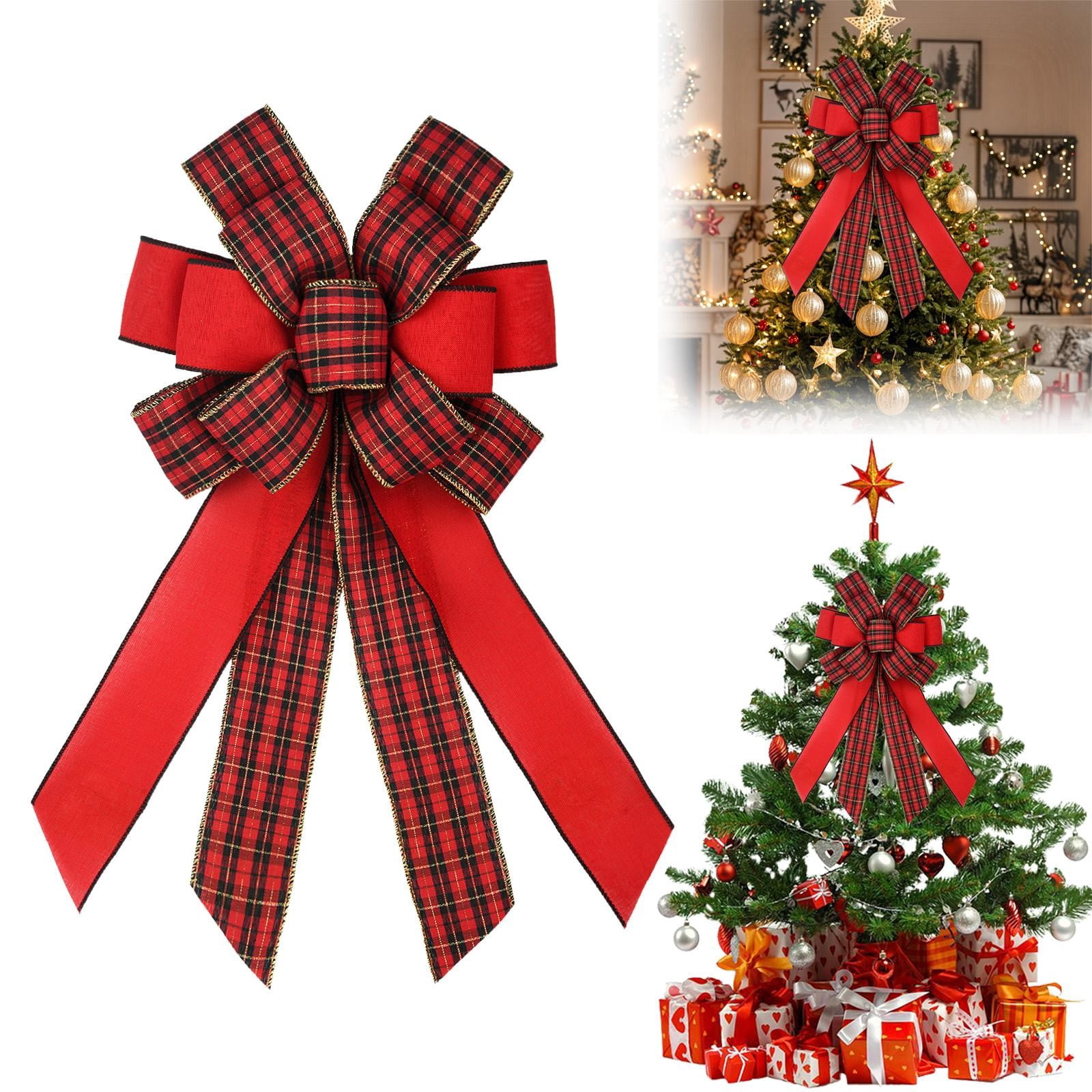 Ajhhao Big Christmas Bow Bow Tree Topper Velvet Bows For Christmas Tree ...
