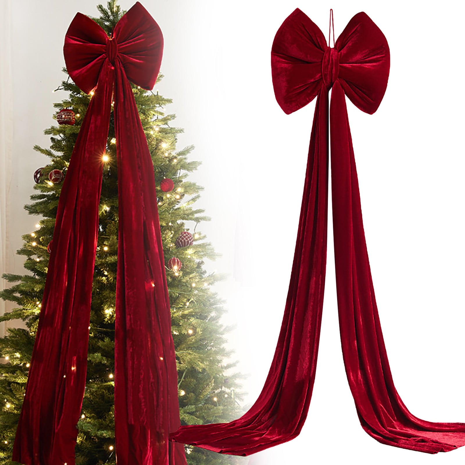 Ajhhao Tree Topper Bow Large Velvet Bow Christmas Tree Topper Bow
