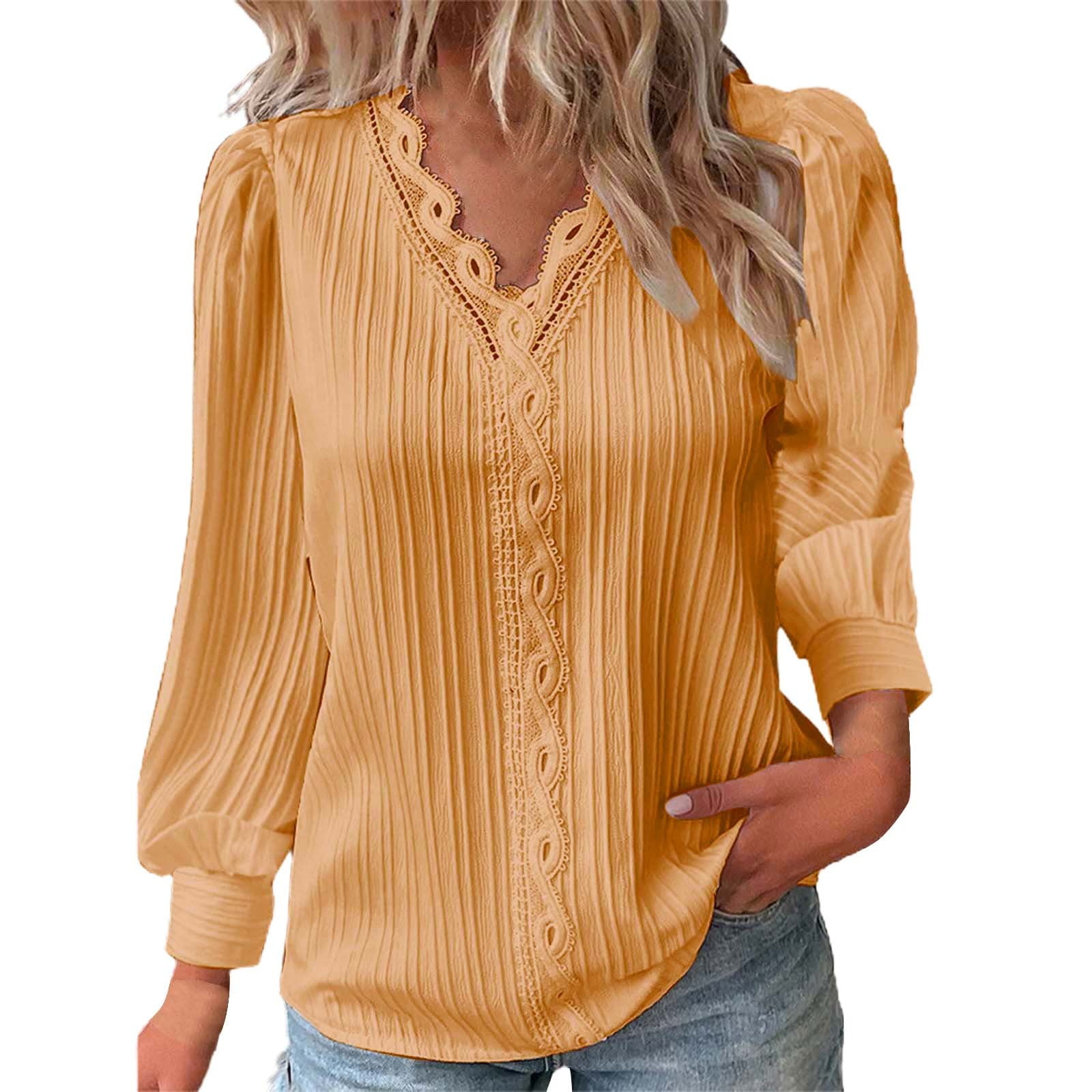Ajhsaklt Blouses for Women Dressy Casual Womens Tops Lace Patchwork V ...