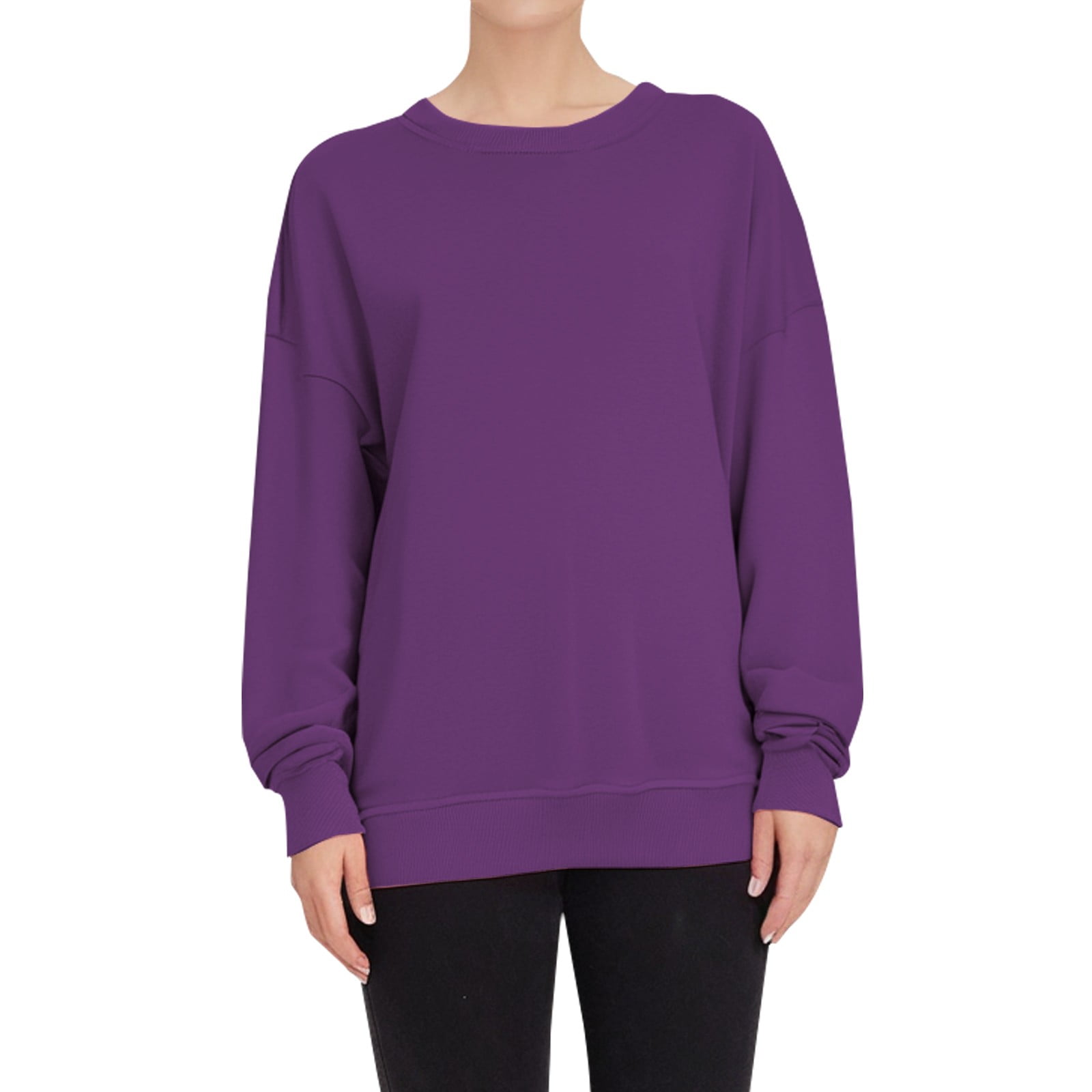Ajhsaklt Womens Long Sleeve Tops Woman'S Casual Fashion Solid Color ...