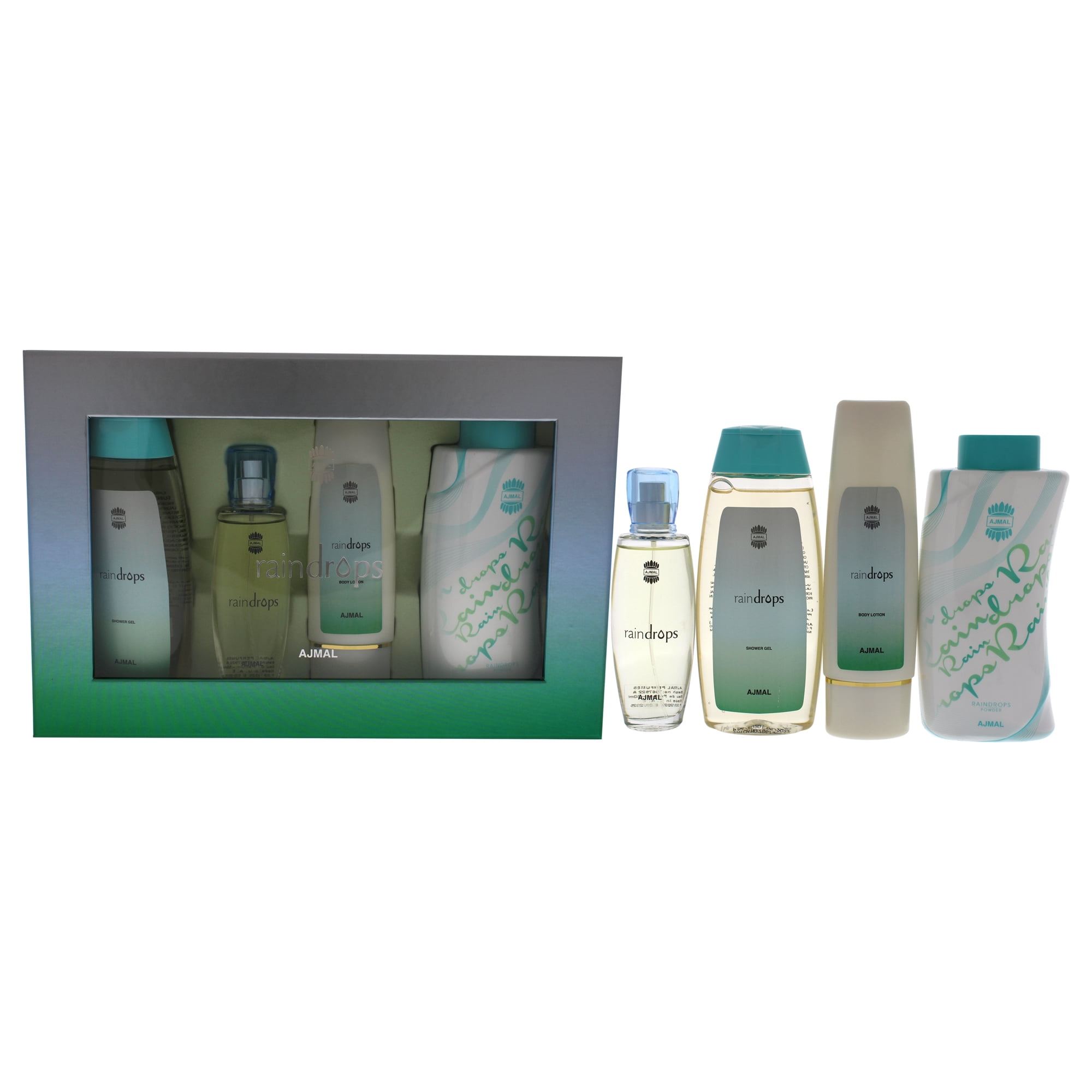Ajmal Raindrops - 4 Pc Gift Set 1.7oz EDP Spray, 3.4oz Body Lotion, 6 ...